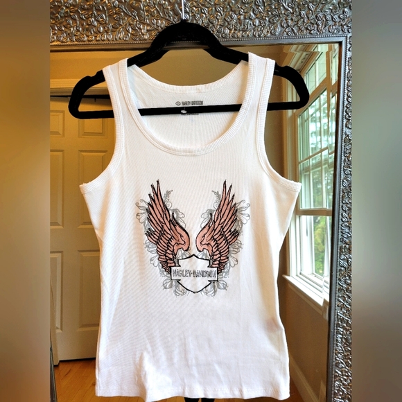 Harley-Davidson | Tops | Harleydavidson White Tank Top With Pink Wings ...